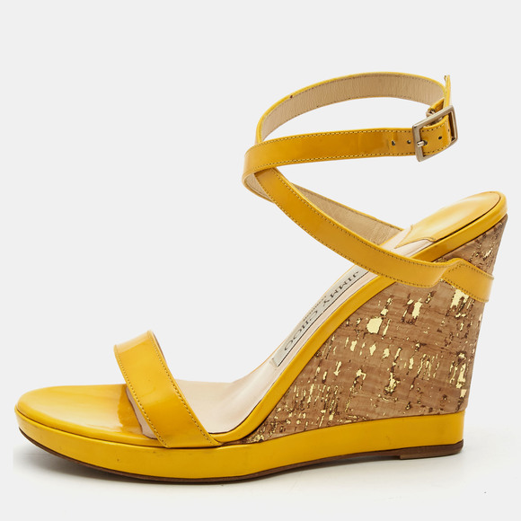 Jimmy Choo | Shoes | Jimmy Choo Yellow Patent Leather Cork Wedge ...